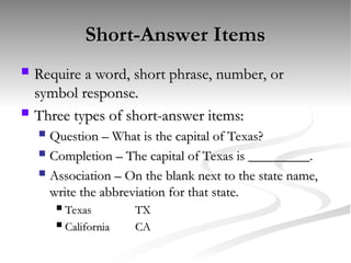 How to develop completion and short answer tests? | PPT