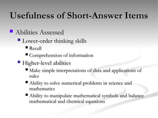 How to develop completion and short answer tests? | PPT