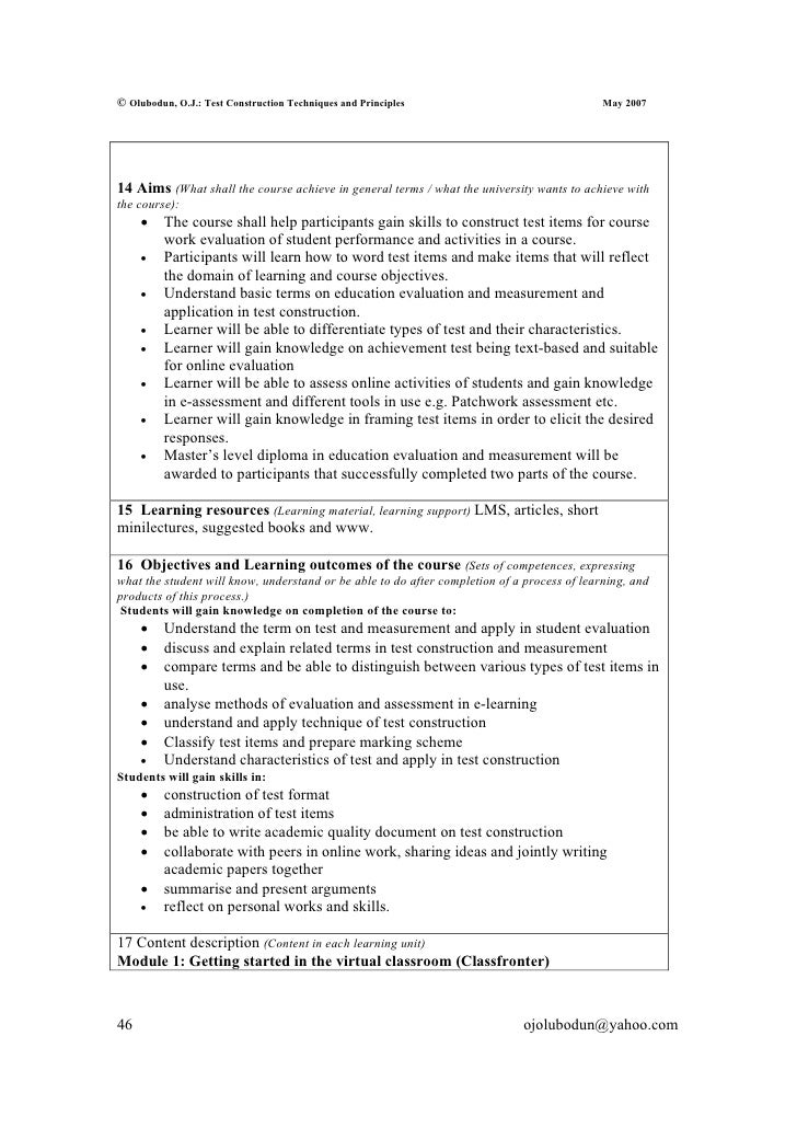 Principles And Techniques Of Test Construction Principles And Techniques Of Test Construction