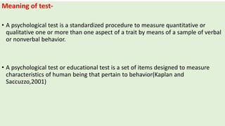 TEST CONSTRUCTION in Psychology to measure different traits | PPTX