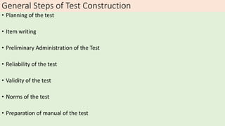 TEST CONSTRUCTION in Psychology to measure different traits | PPTX