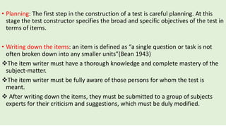 TEST CONSTRUCTION in Psychology to measure different traits | PPTX