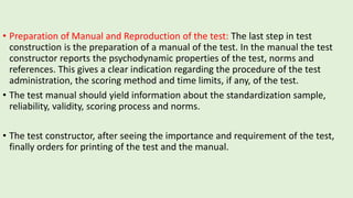 TEST CONSTRUCTION in Psychology to measure different traits | PPTX