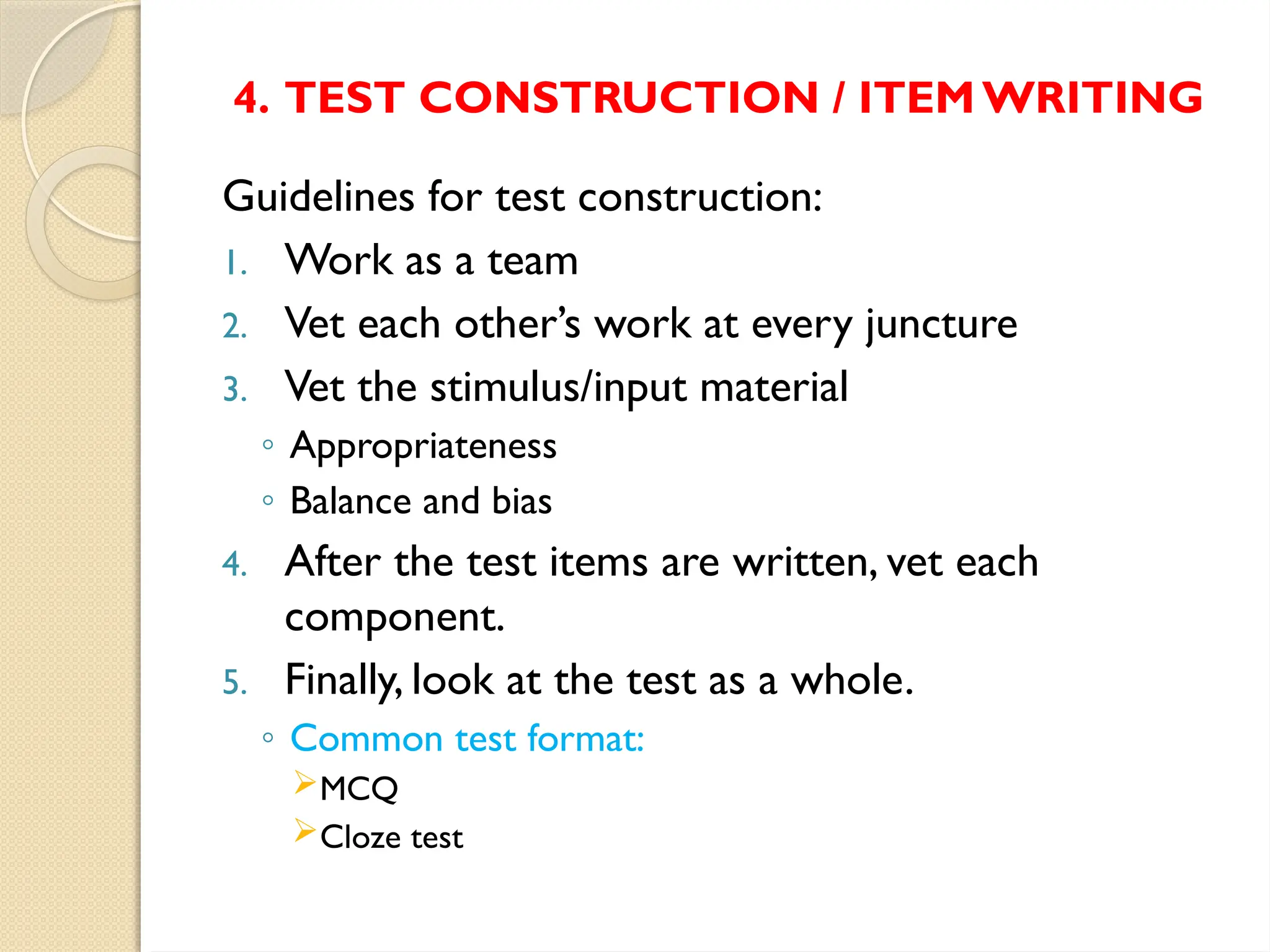 Test Construction, drawing up test Specifications. | PPTX ...