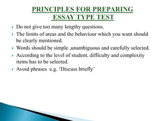 Test construction essay tests | PPTX