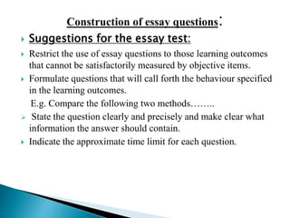 Test construction essay tests | PPTX