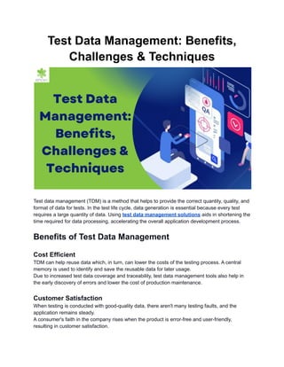 Test Data Management: Benefits, Challenges & Techniques | PDF