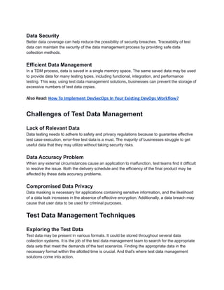 Test Data Management: Benefits, Challenges & Techniques | PDF
