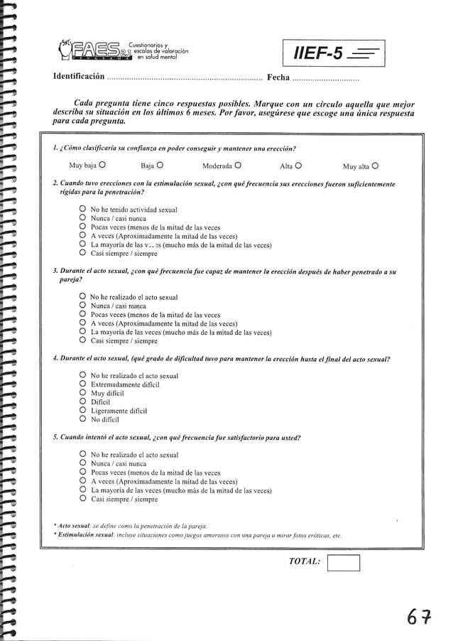 Evaluación de la disfunción eréctil con el IIEF-5 | PDF