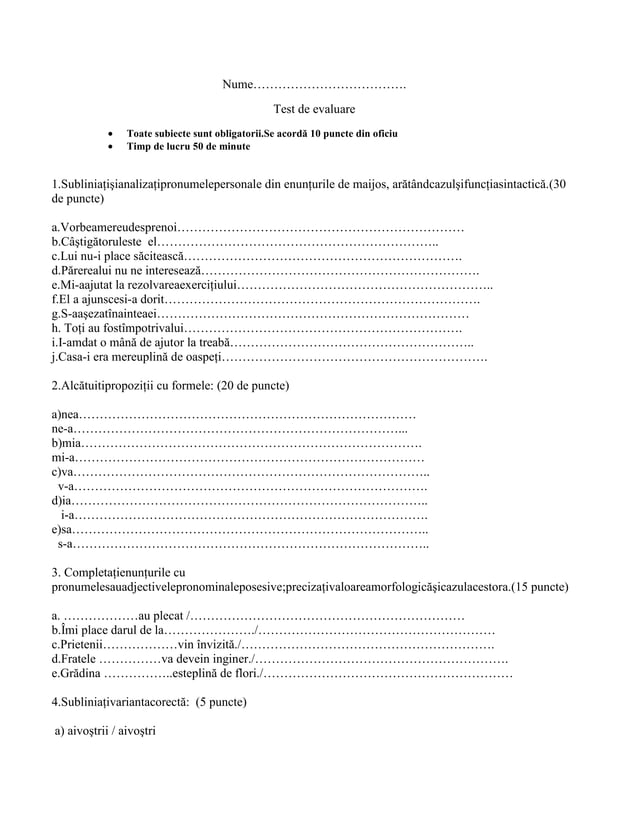 Test de evaluare_7 romana | DOCX
