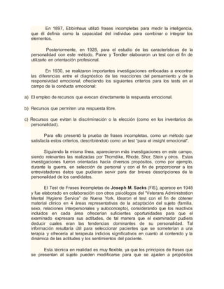 Test de frases incompletas de sacks | DOCX