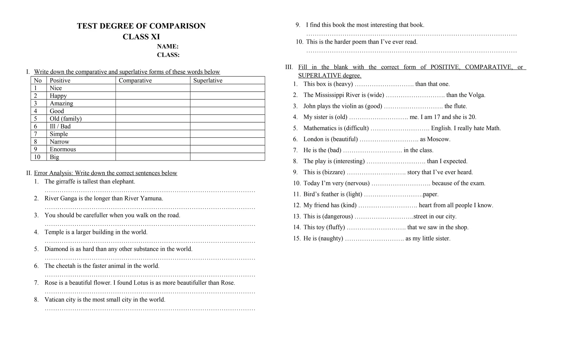 Test degree of comparison | DOC