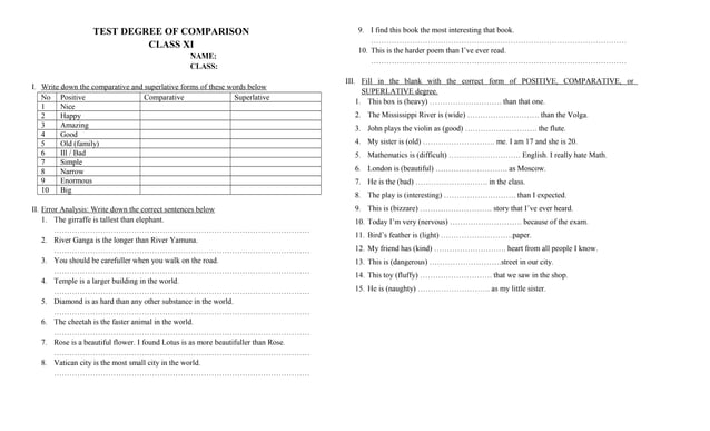 Test degree of comparison | DOC | Standardized Testing | Educational ...