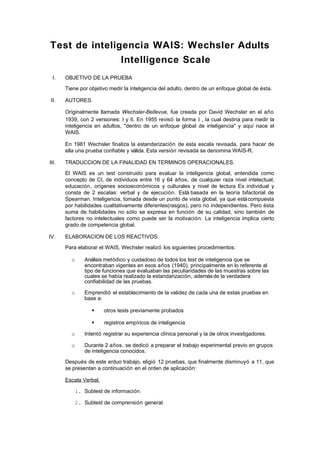 Test de inteligencia wais | PDF