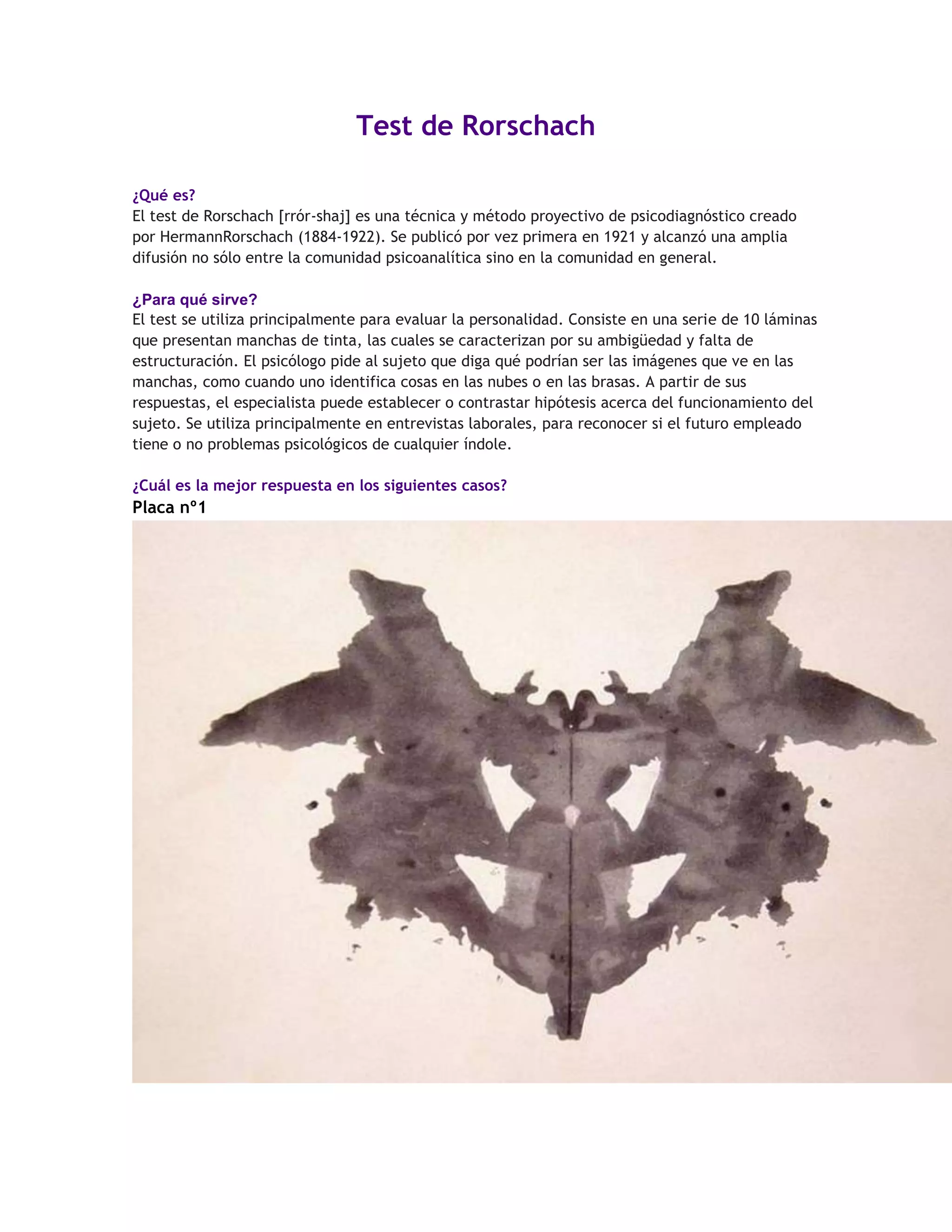 Test de rorschach | DOCX