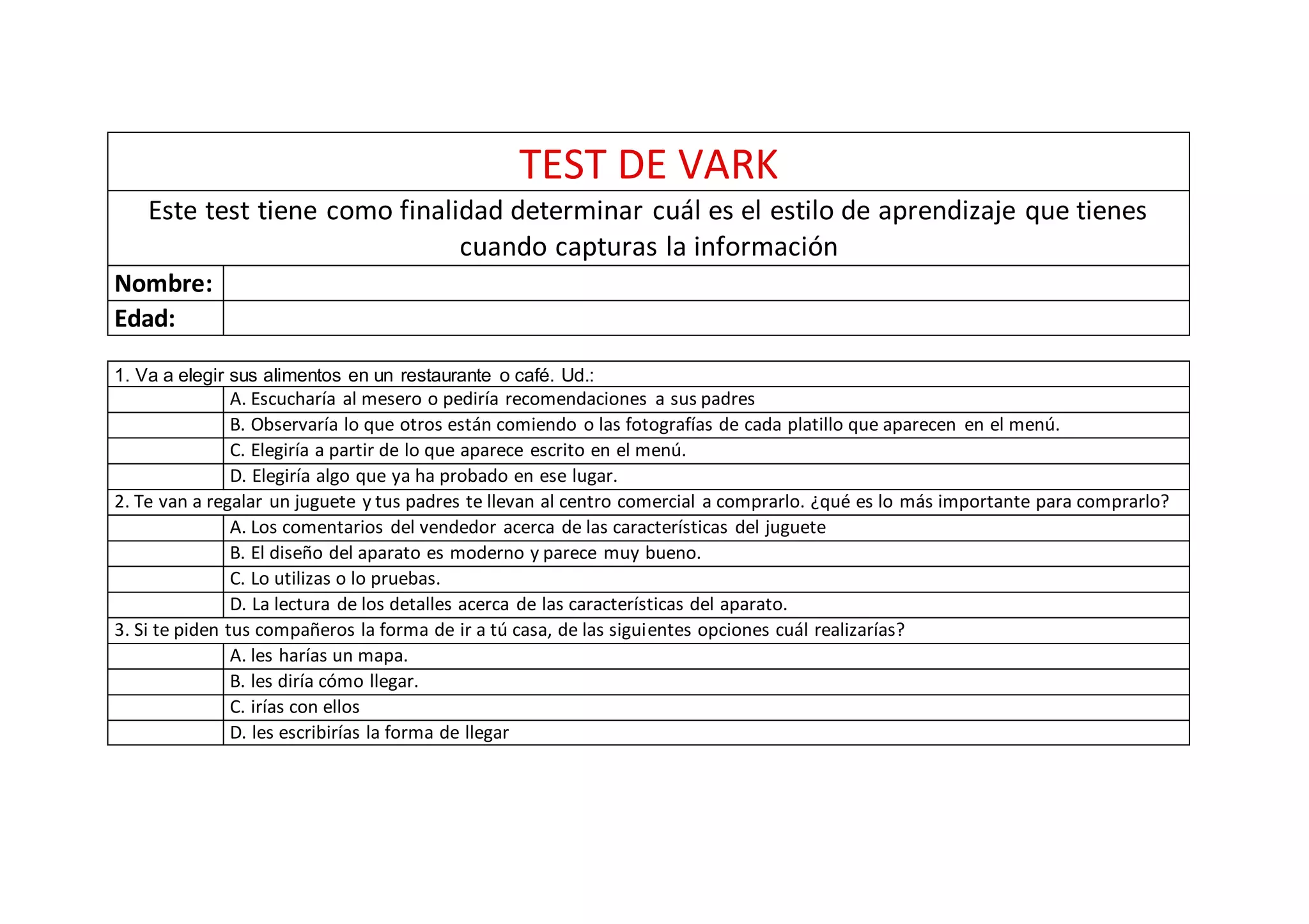 Test de vark | DOCX