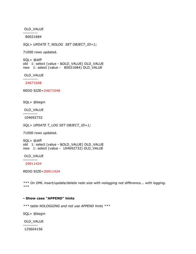 Test Dml With Nologging | PDF