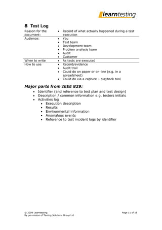 Test Documentation Based On Ieee829 155261 | PDF