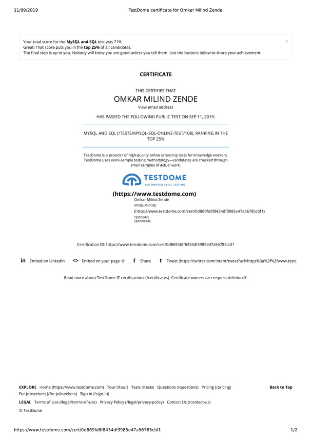 Test dome certificate | PDF
