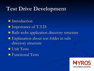 Test Drive Development in Ruby On Rails | PPT