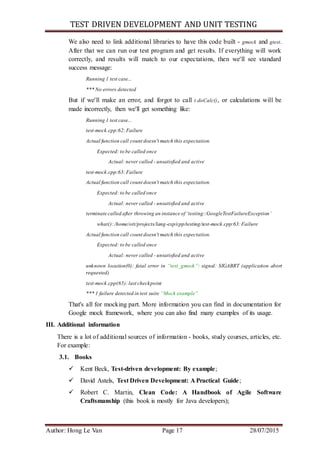 Test driven development and unit testing with examples in C++ | DOCX