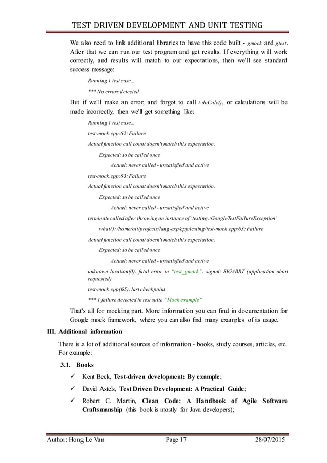 Test driven development and unit testing with examples in C++ | DOCX