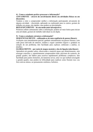 TESTE- ESTILOS DE APRENDIZAGEM DE FELDER E SOLOMAN- | DOC