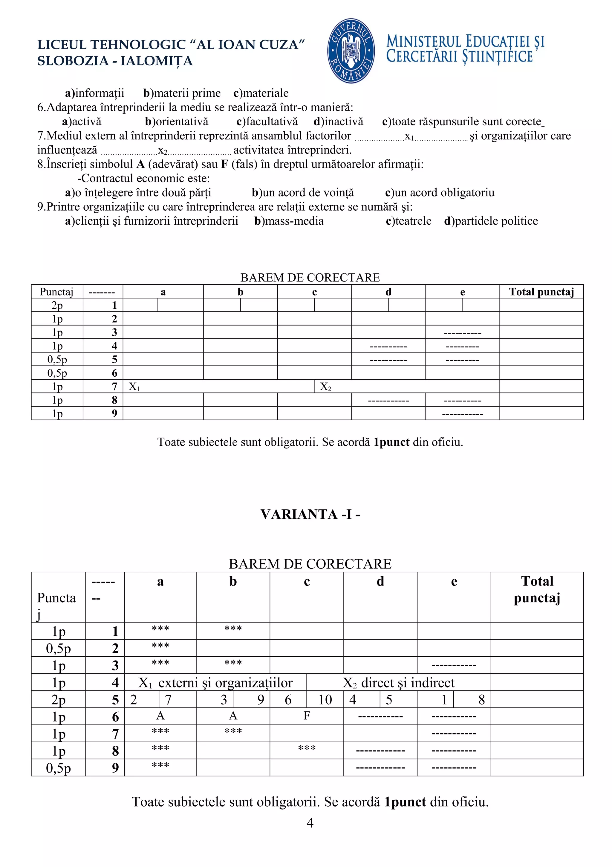 BUNEA DOREL-Test economia intreprinderi | DOC