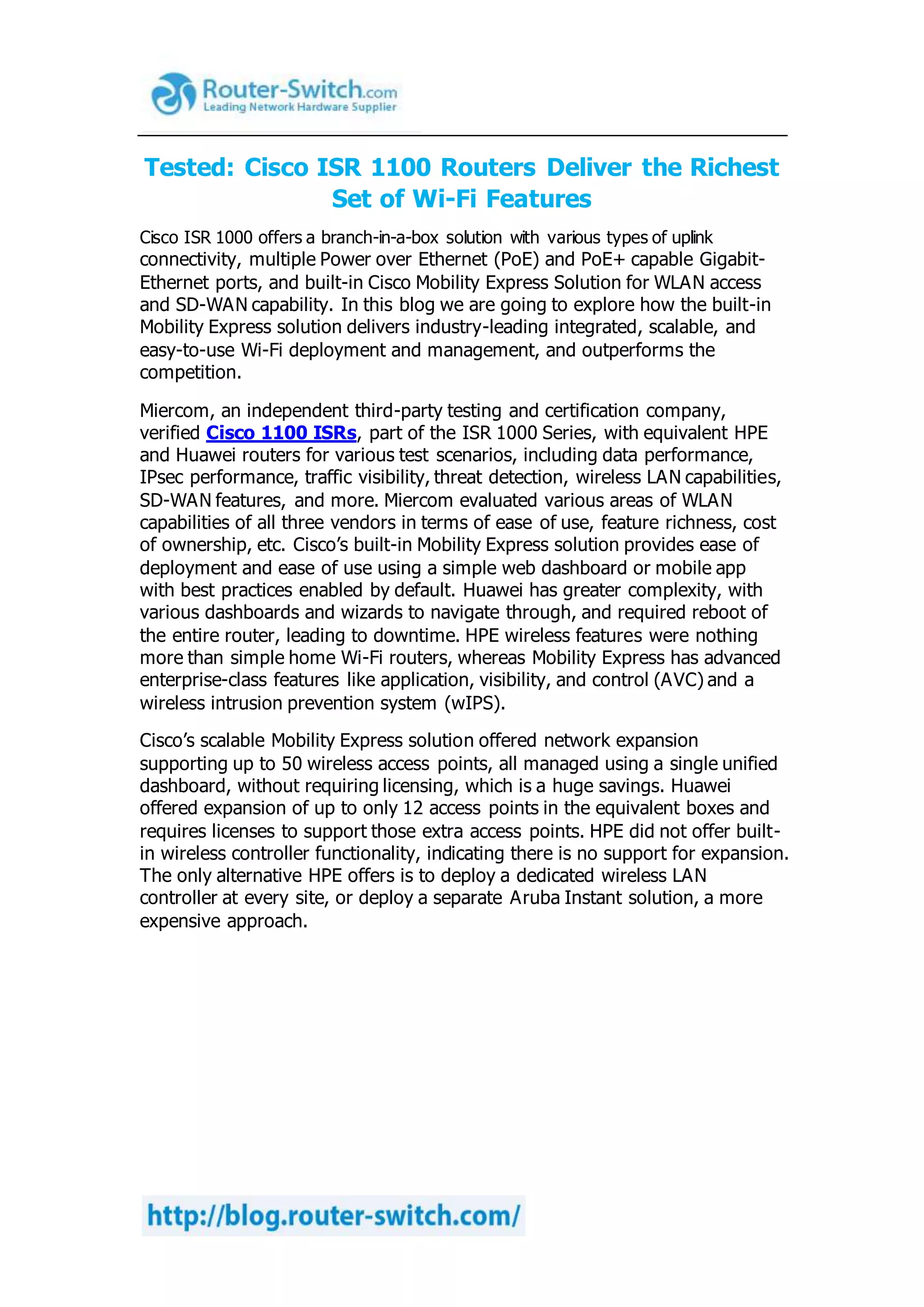 Tested cisco isr 1100 delivers the richest set of wi-fi features | DOCX