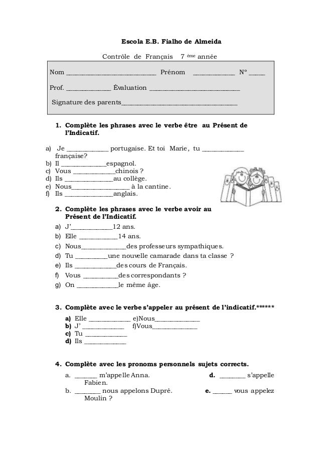 Teste de frances 7º ano