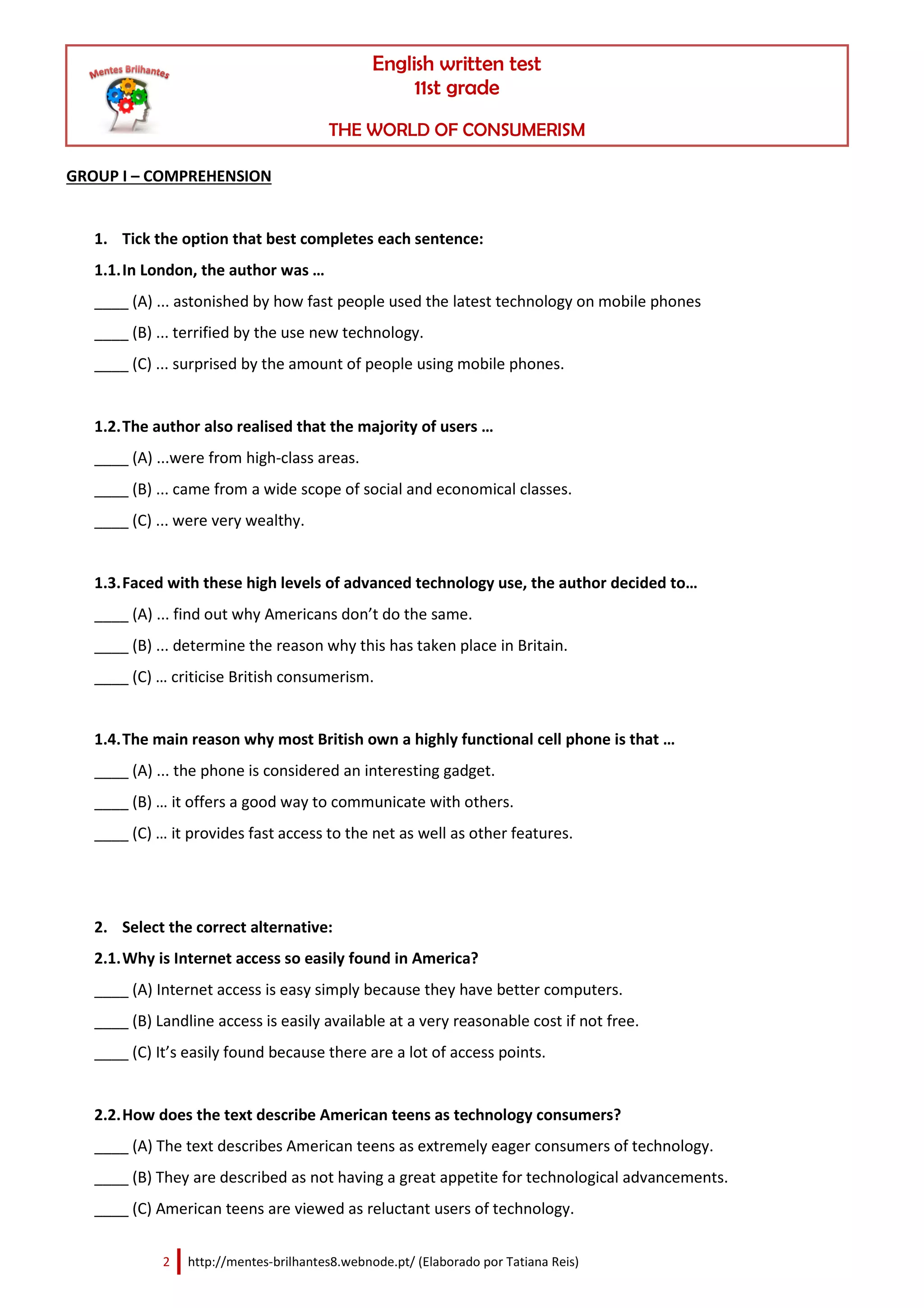 English Test Consumerism | PDF