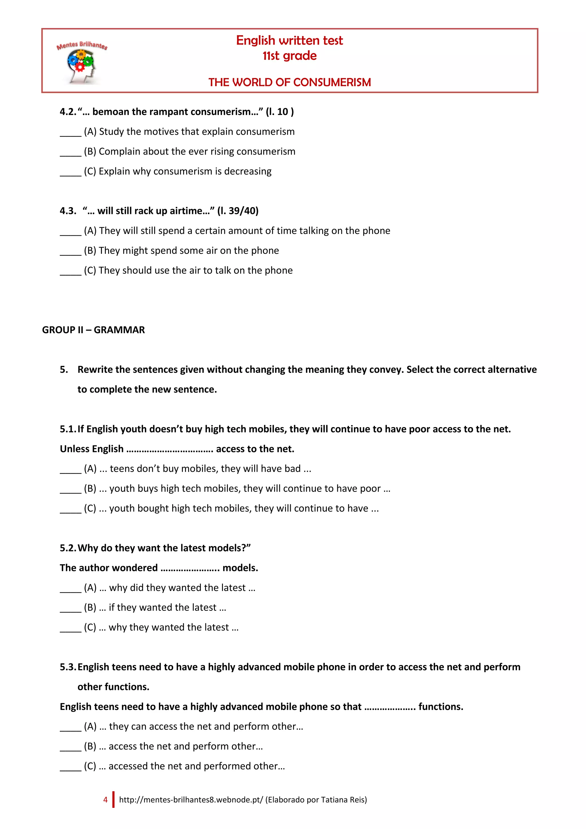 English Test Consumerism | PDF