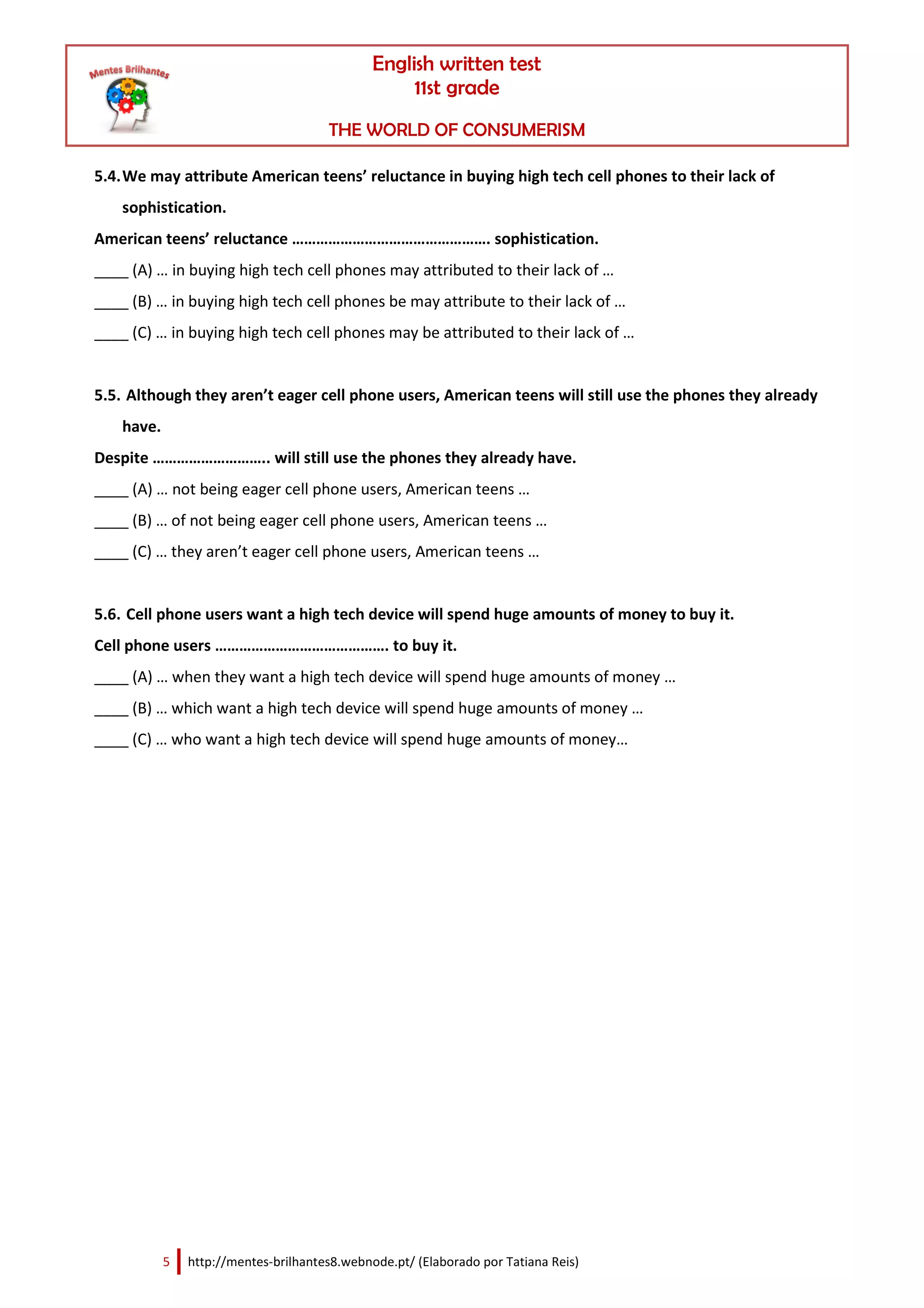 English Test Consumerism | PDF