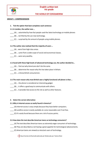 English Test Consumerism | PDF