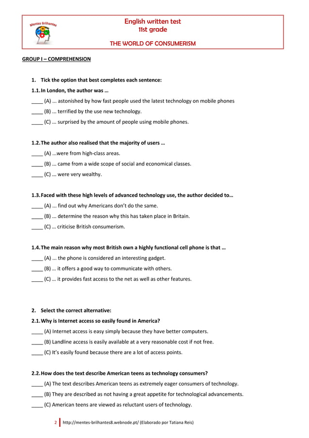 English Test Consumerism | PDF