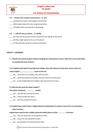 English Test Consumerism | PDF