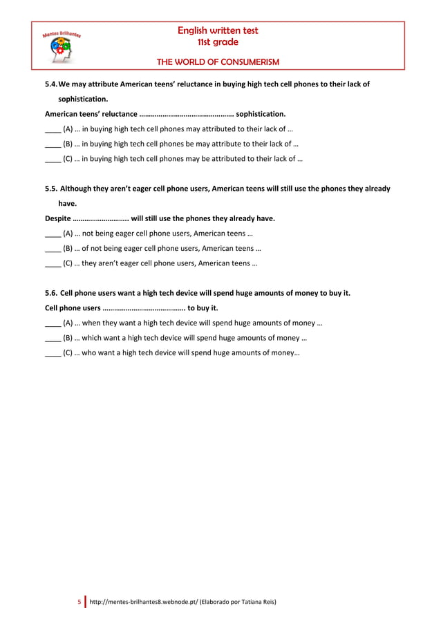 English Test Consumerism | PDF