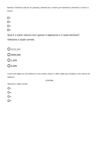 Teste de matemática 3º ano | PDF