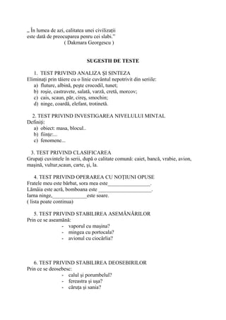Teste de observare psihopedagogica | DOC