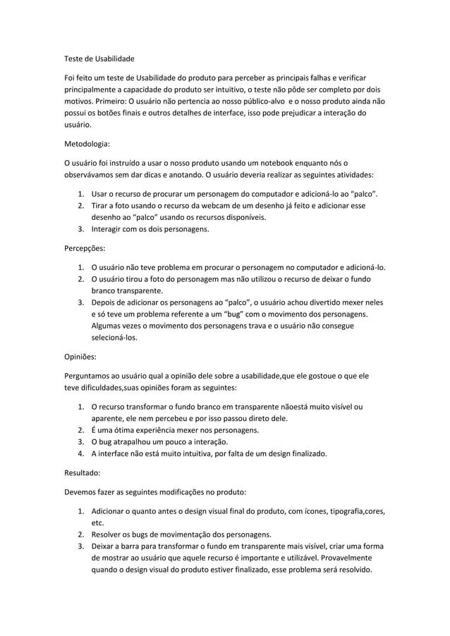 Teste de usabilidade | PDF