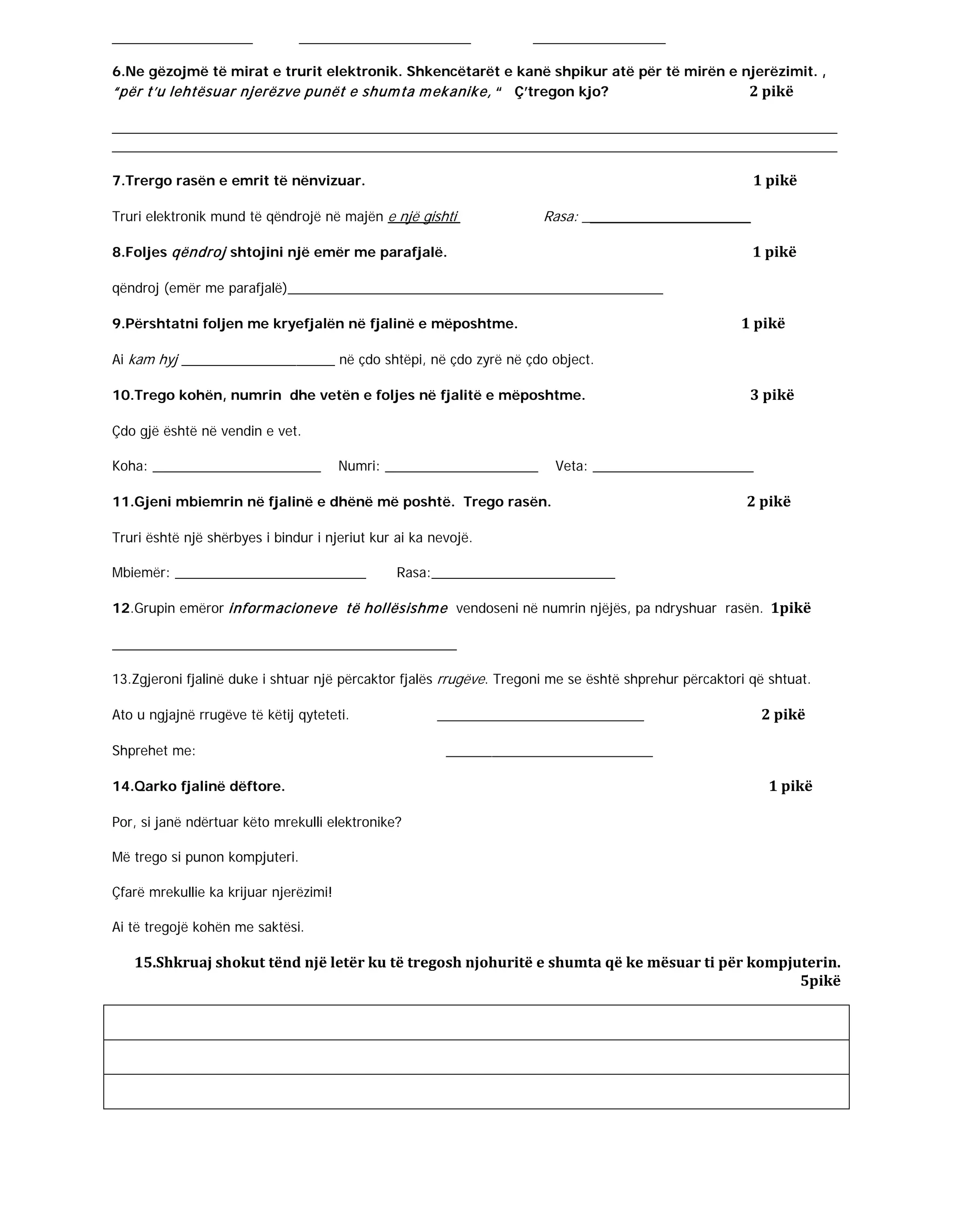 Teste klasa 5 tremujori 3 | PDF