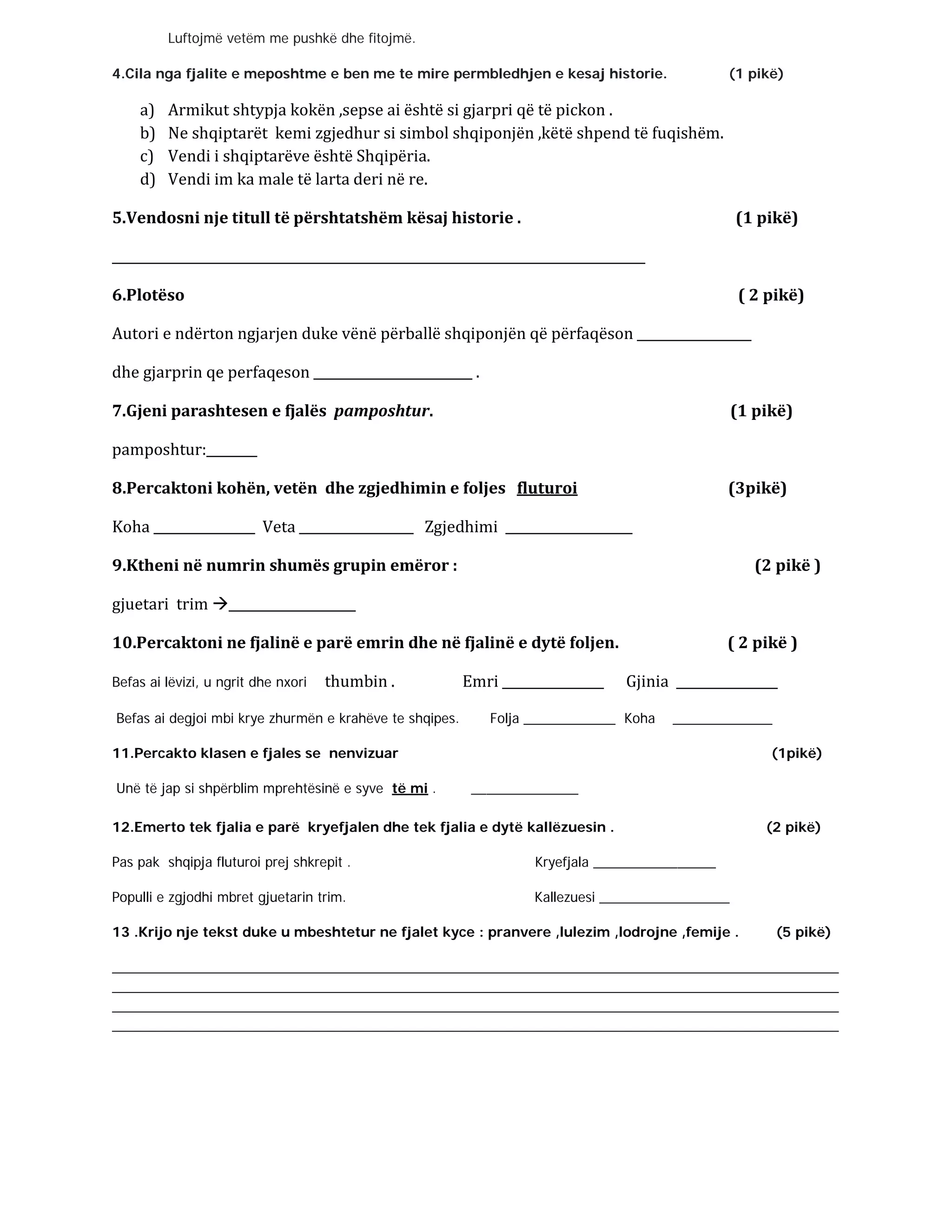 Teste klasa 5 tremujori 3 | PDF