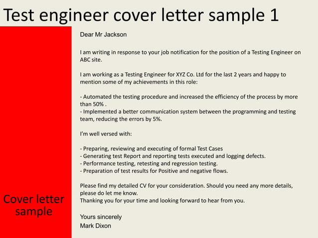Test engineer cover letter | PPT