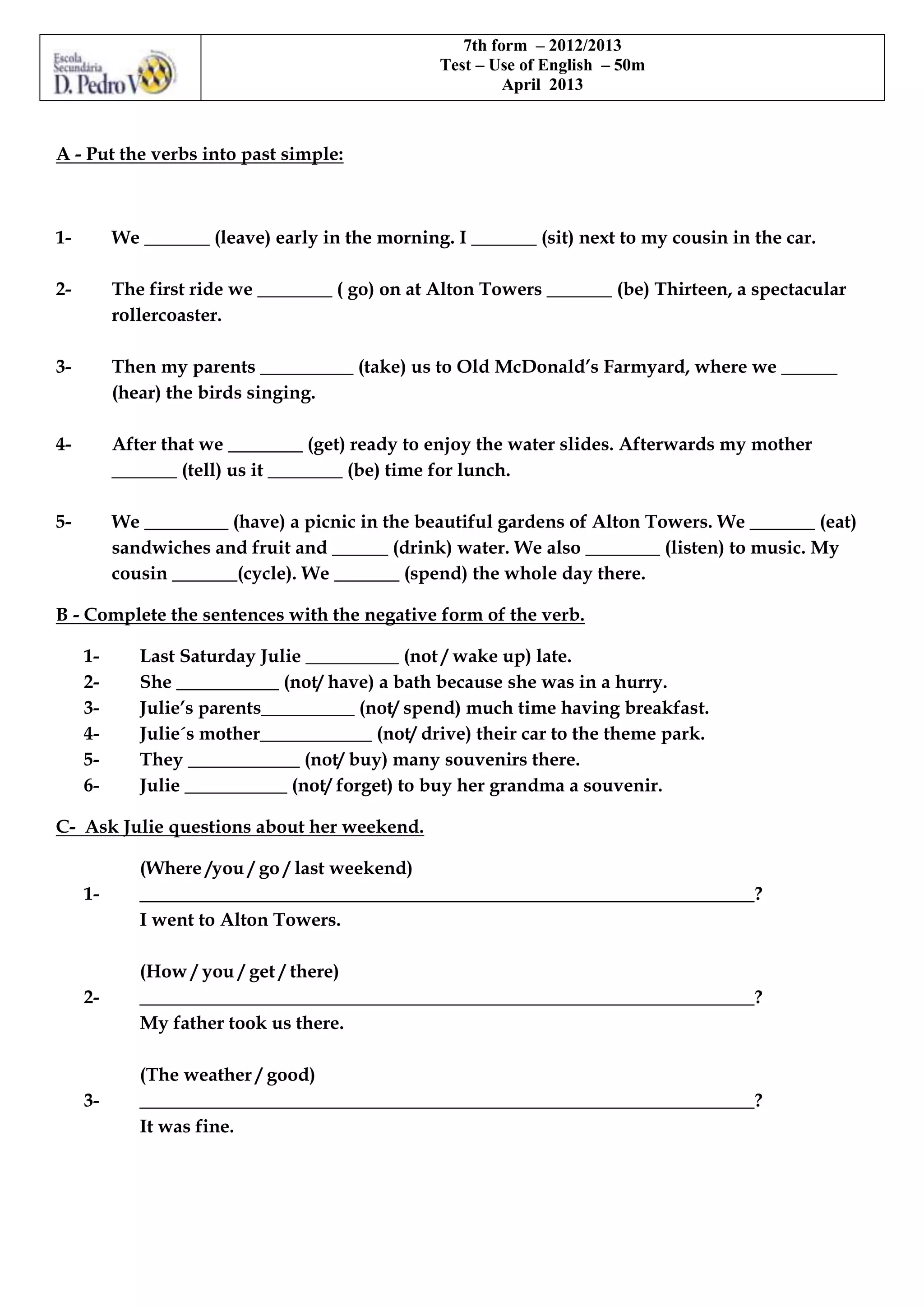 Teste past simple | PDF