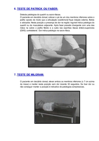 Testes especiais de coluna lombar e pelve em Fisioterapia | DOCX