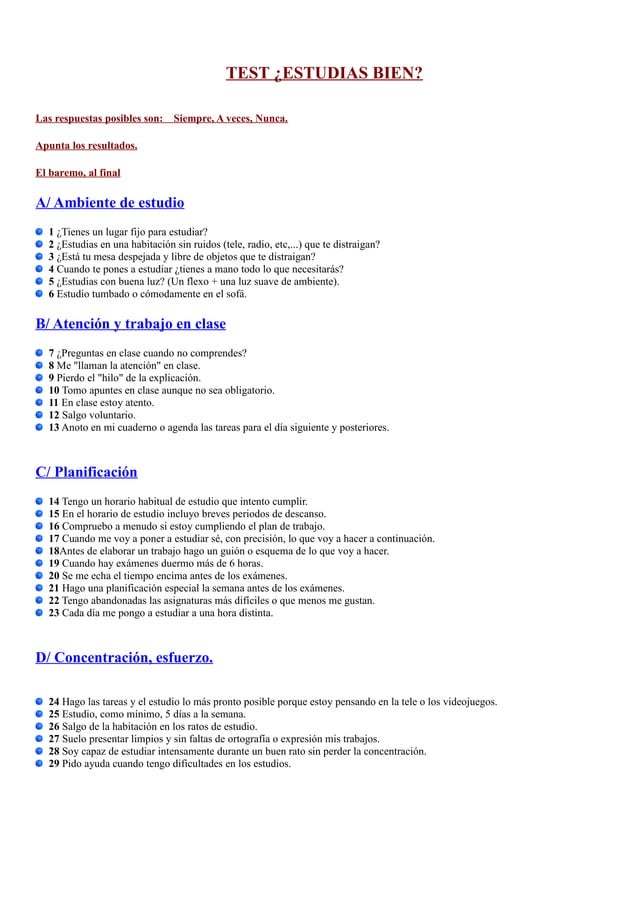 Test estudias bien | DOC