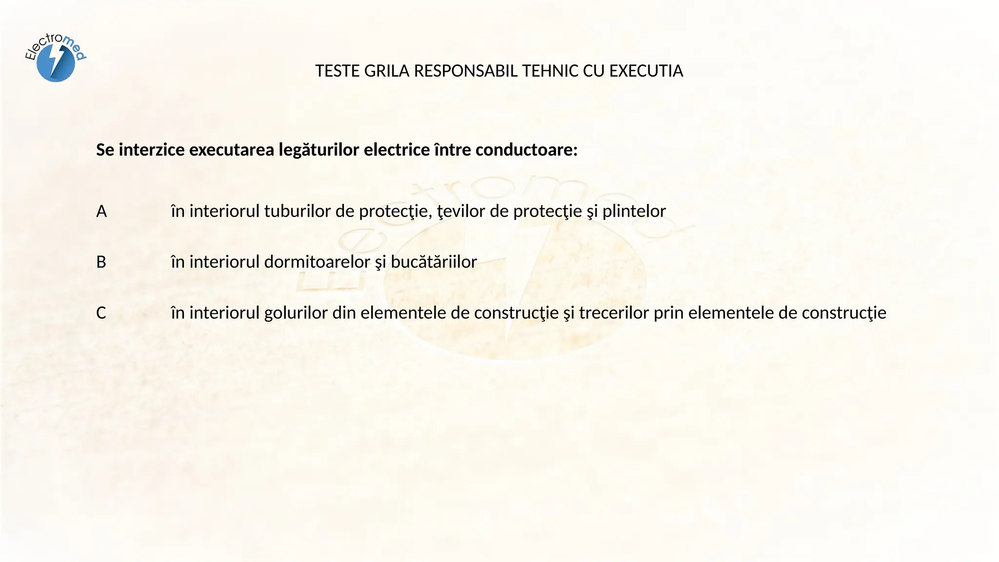 Teste tip chestionar instalatii electrice RTE | PPT