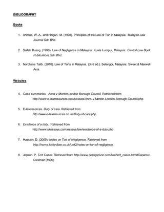 Various tests for duty of care | DOCX