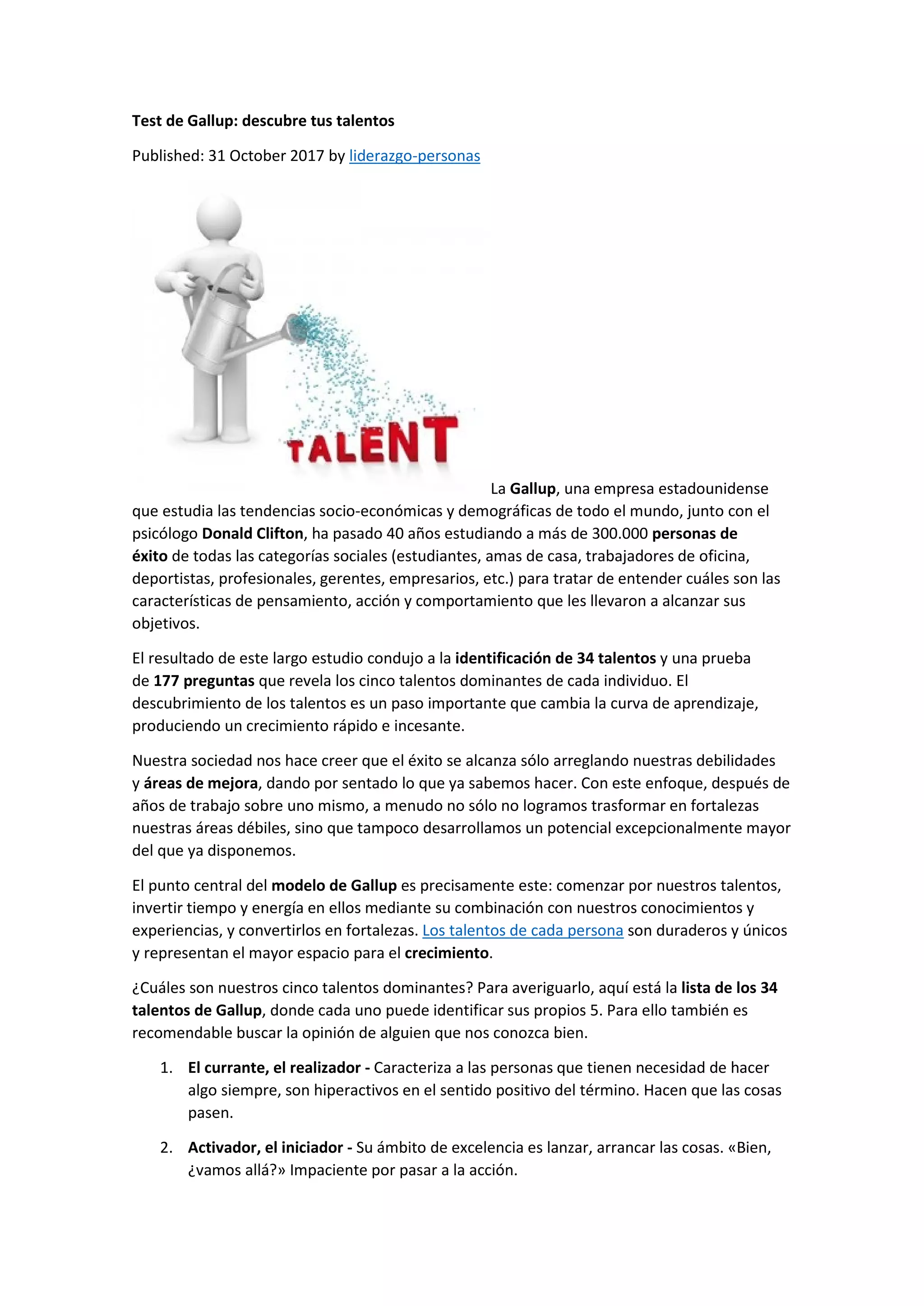Test gallup talentos copia | PDF