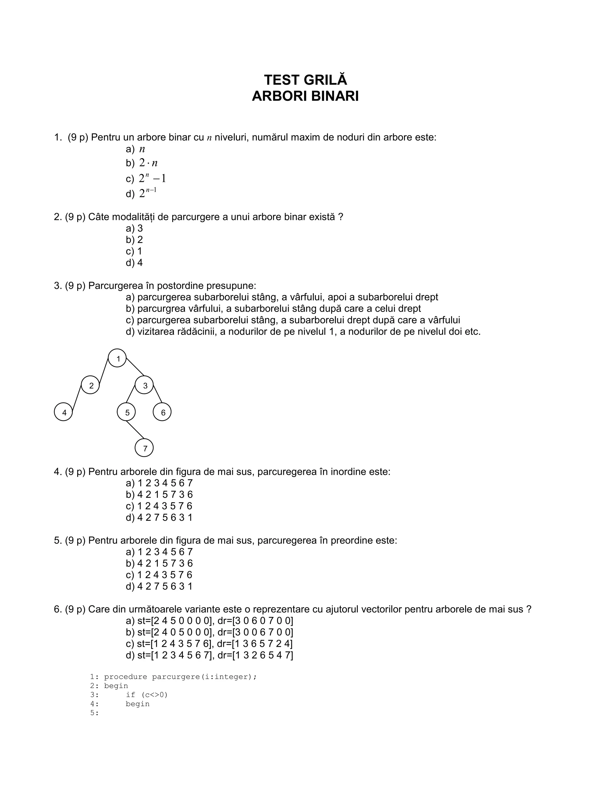Test grila arbori_binari | PDF